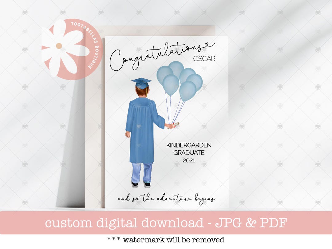 Printable Graduation Card for Boys, Kindergarten Graduation Card, "and ...