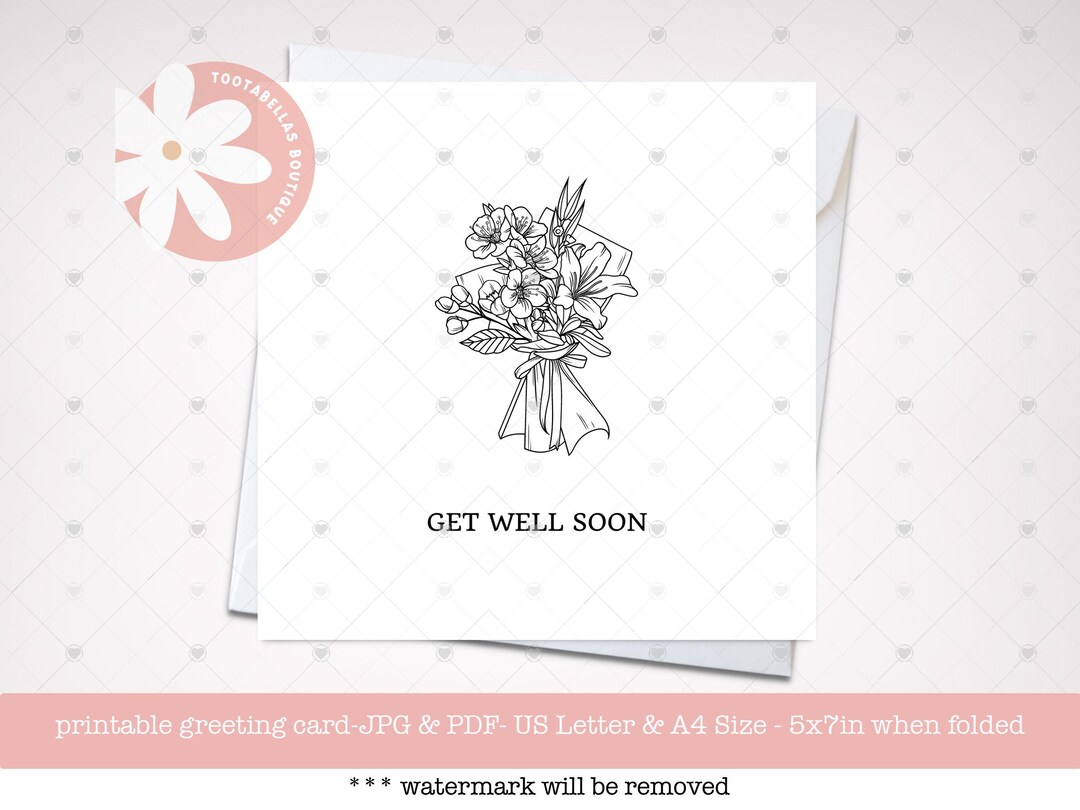Printable Card, Get Well Soon Card, Get Well Soon Greeting Card, Feel ...