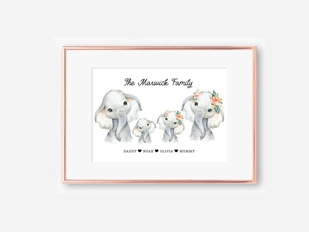 Personalized Elephant Family Portrait Art Print: Custom New Home Gift ...