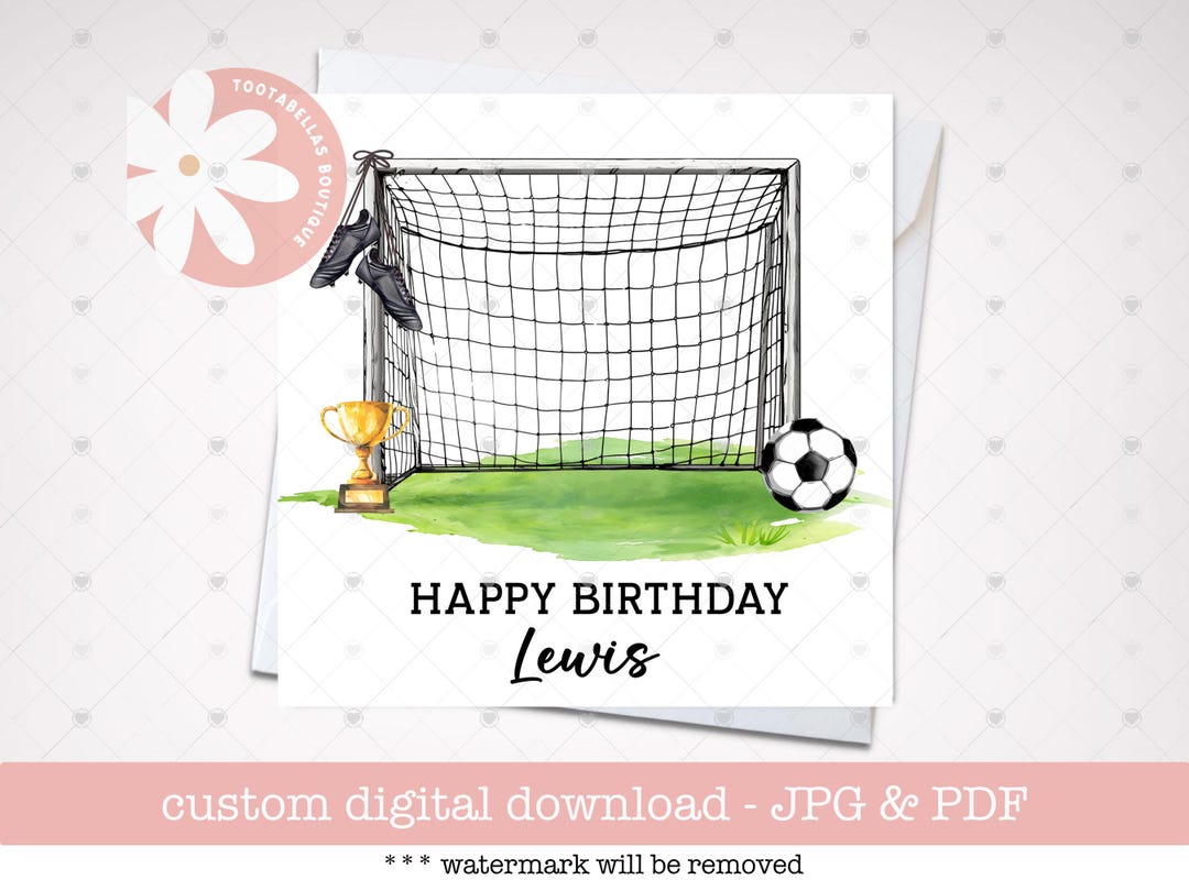 Printable Card, Soccer Birthday Card for Boys, Custom Football Card for ...