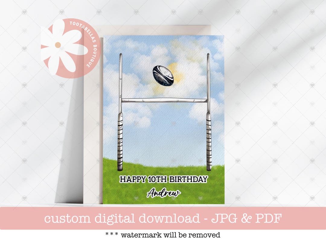 Printable Card, Rugby Birthday Card for Boys, Custom Rugby Card for ...