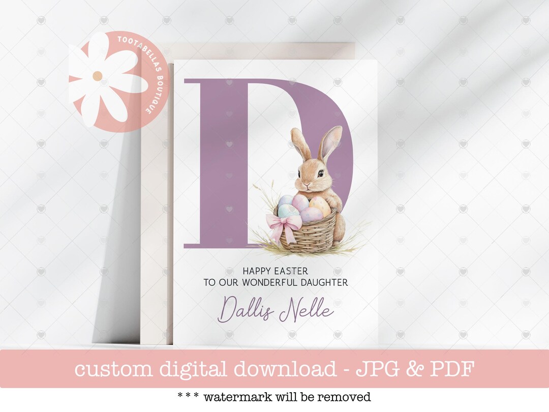Digital Download Easter Card, Custom Name, Initial & Relation, Unique ...