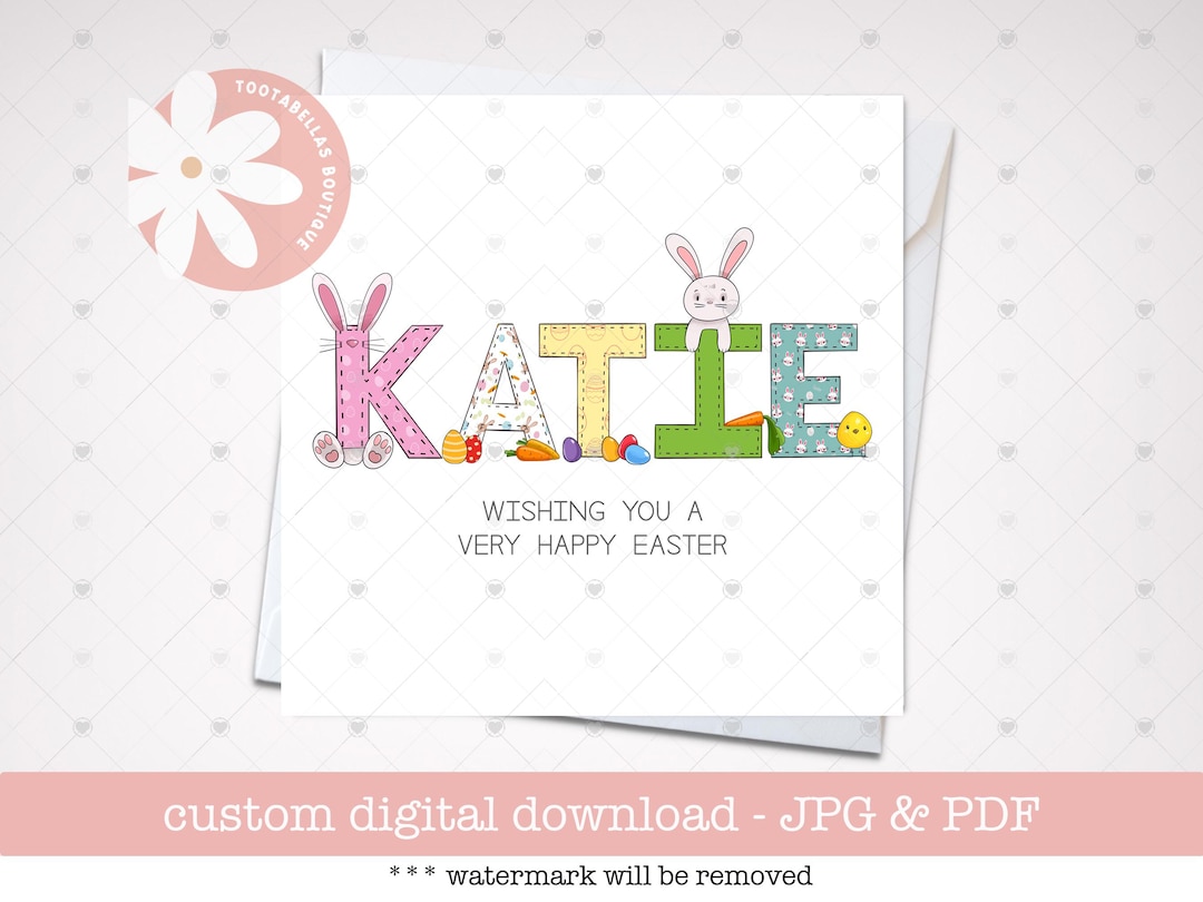 Printable Card, Custom Easter Name Card, Personalised Easter Card ...