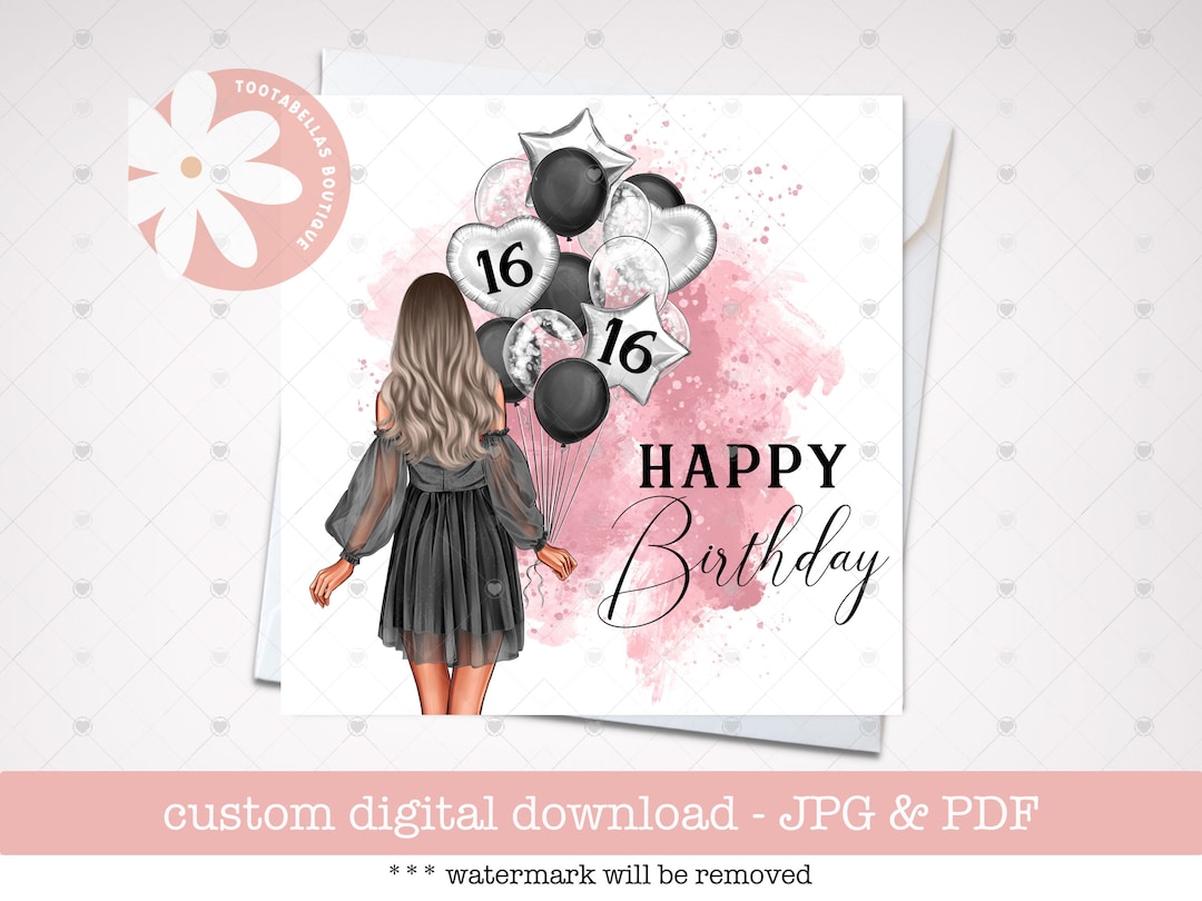 Printable Card, 16th Birthday Card for Her, Personalised 16th Birthday ...