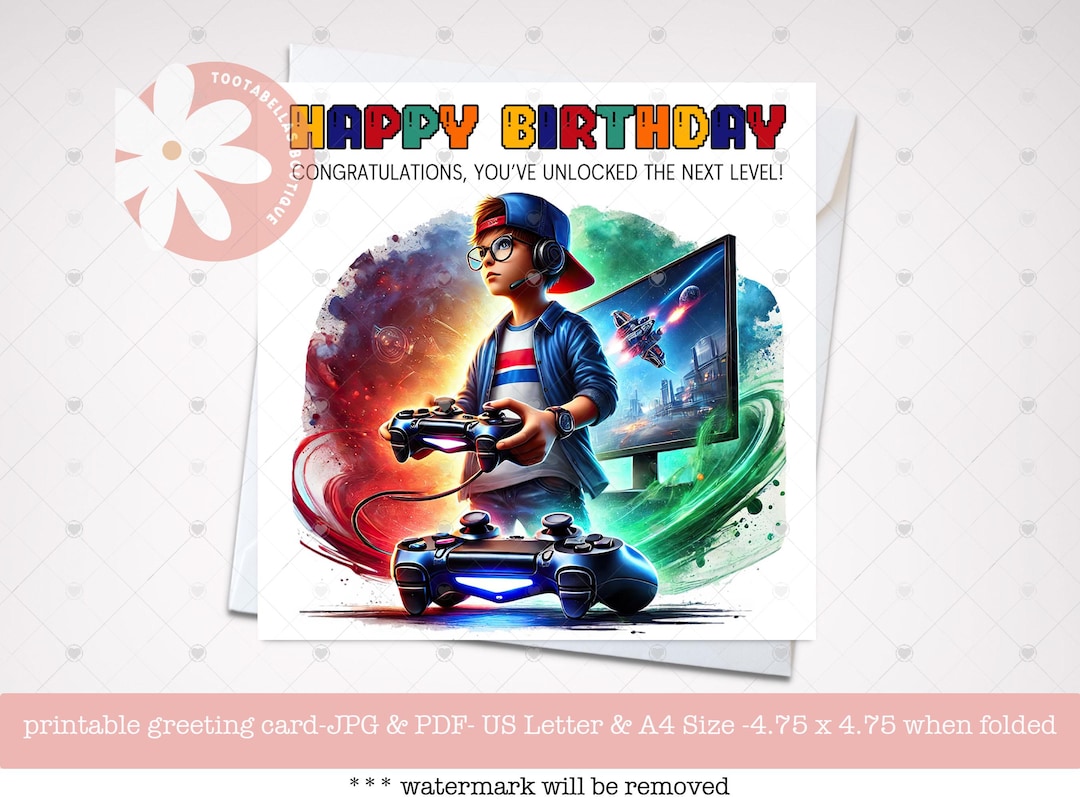 Printable Birthday Card, Gamer Birthday Card, Video Game Birthday Card ...