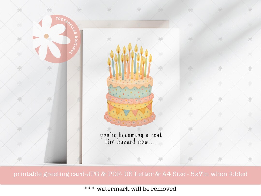 Funny Fire Hazard Birthday Card: Watercolor Cake (digital Download) - Etsy