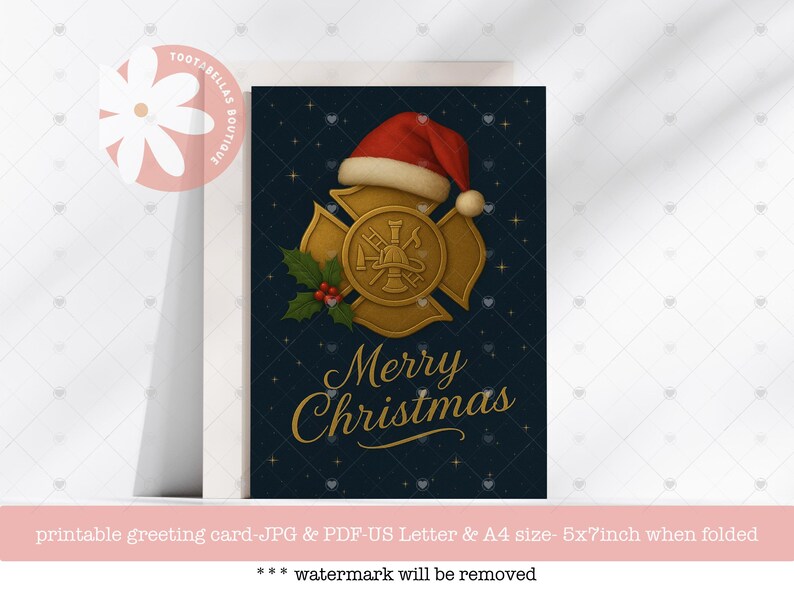 Firefighter Christmas Card Printable, Merry Christmas Fire Service Card ...