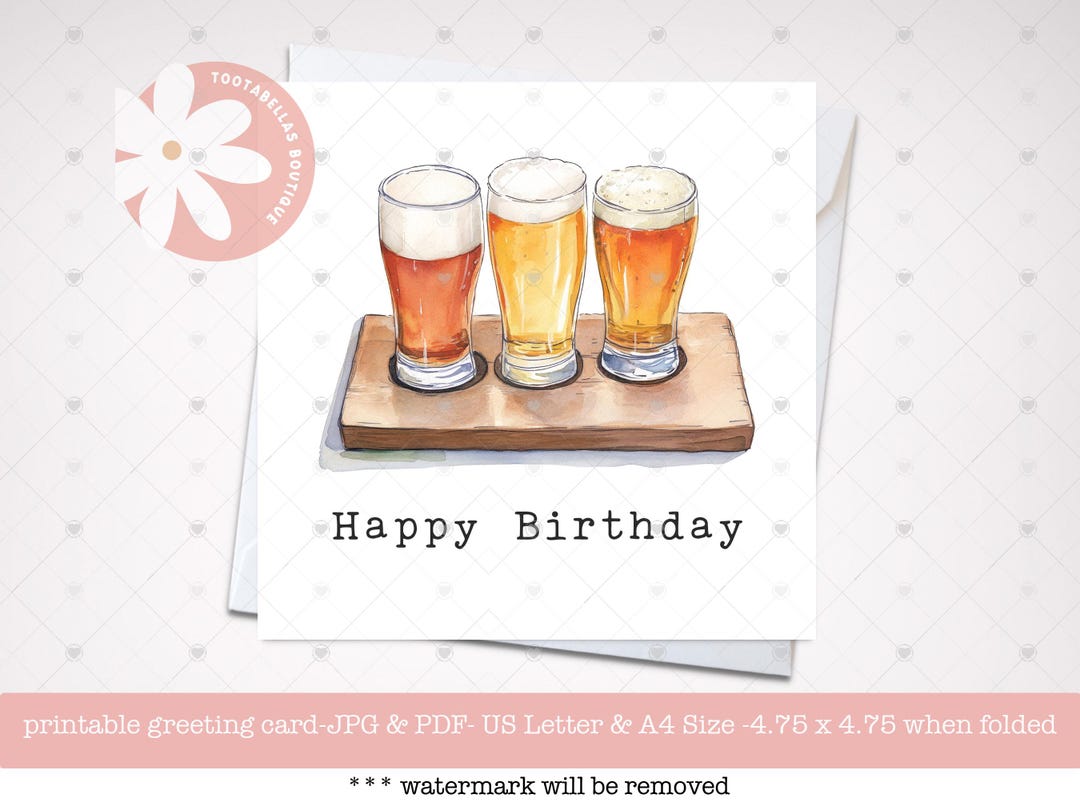 Beer Themed Birthday Card Printable – Instant Download Greeting Card ...