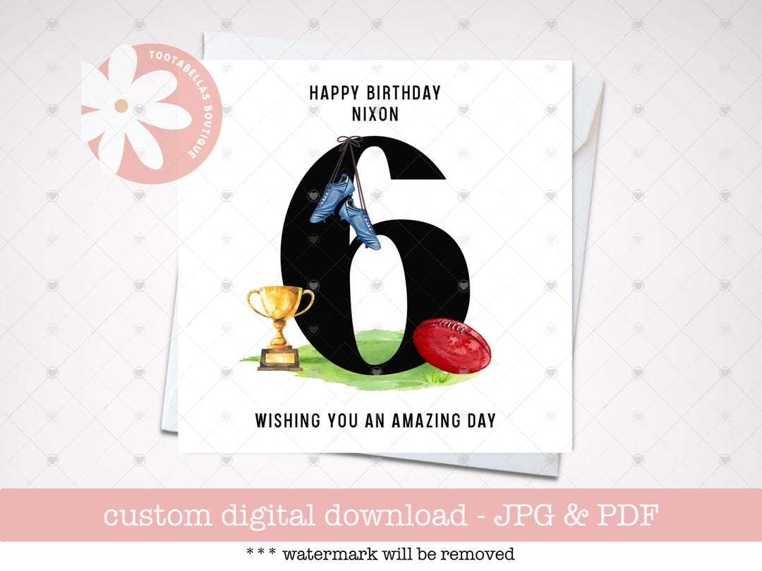 Printable Card, Australian Rules AFL Birthday Card for Boys, Custom ...