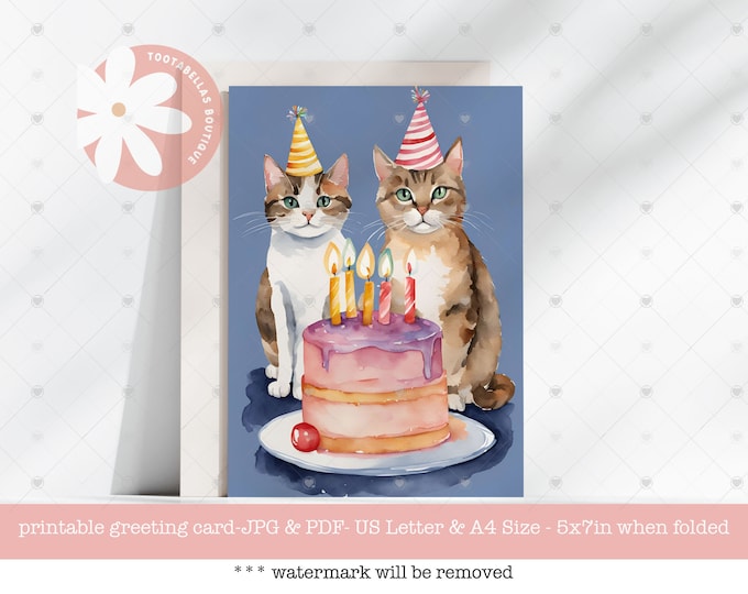 Printable Birthday Card, Happy Birthday, Cat in Tissue Paper, Printable ...
