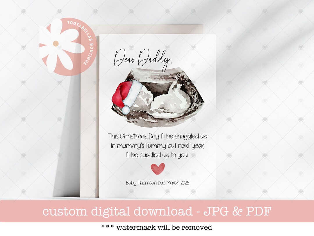 Printable Card, Dear Daddy Christmas Card From Bump, Dad to Be Greeting Card, 5x7 Christmas Card ...