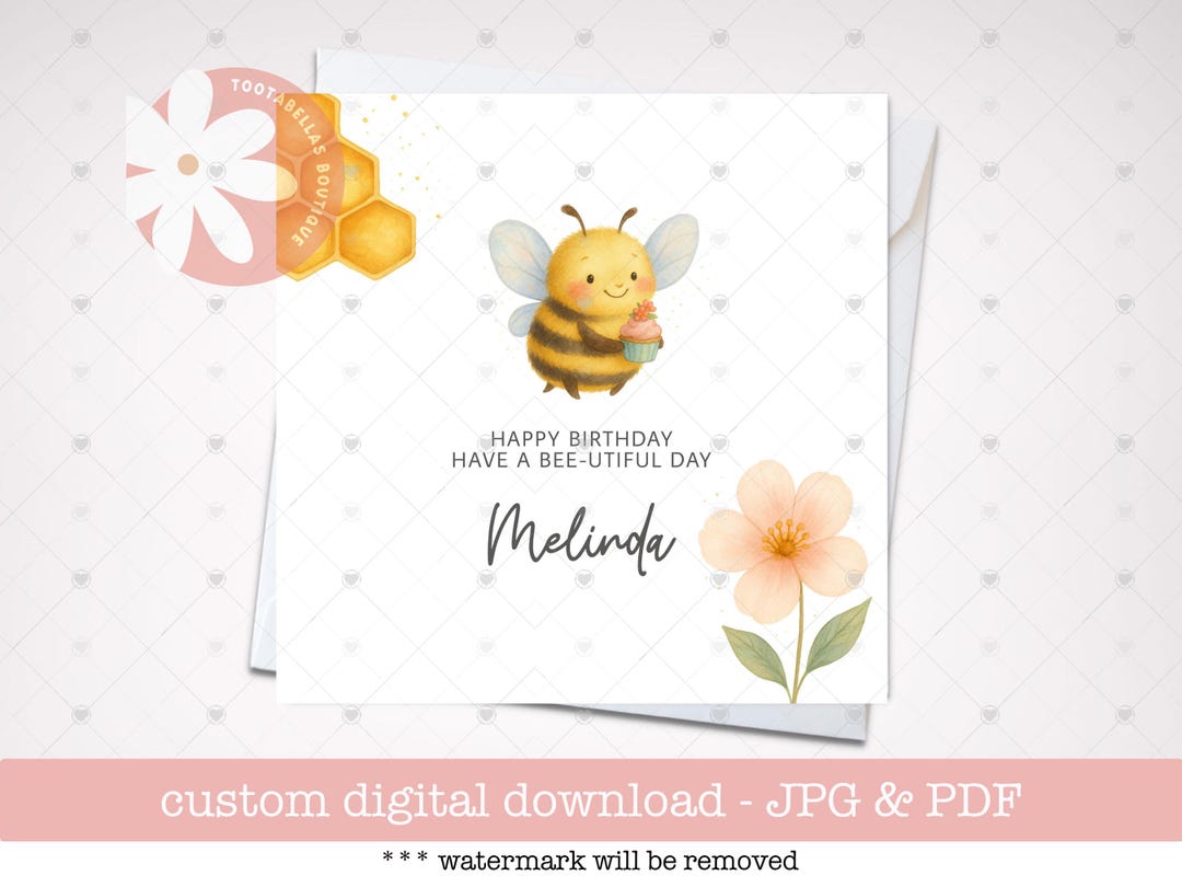 Custom Bee Birthday Card: Personalized Watercolor Print (digital ...