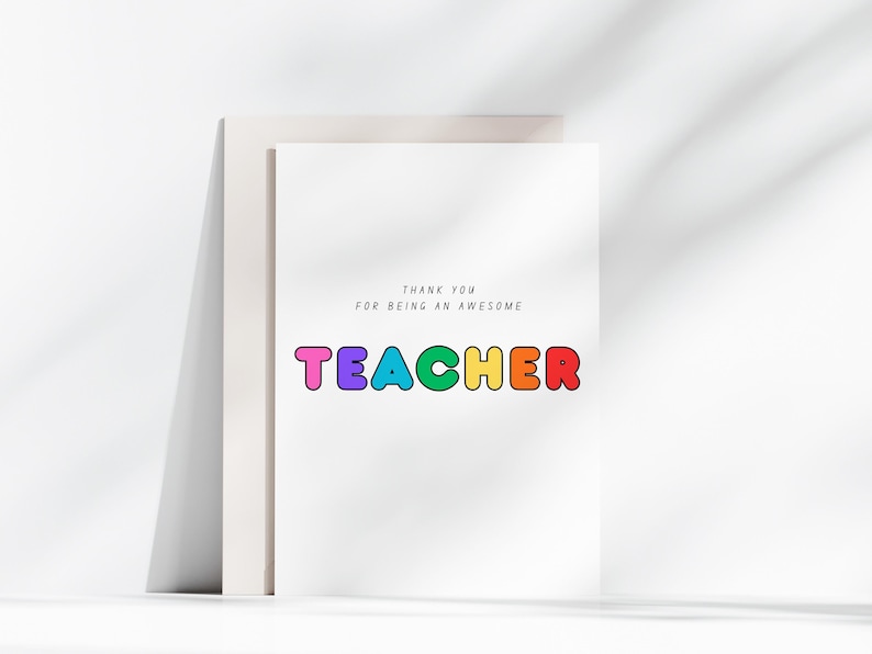 Rainbow Teacher Thank You Card - Printable 5x7 (PDF, JPG) - Etsy