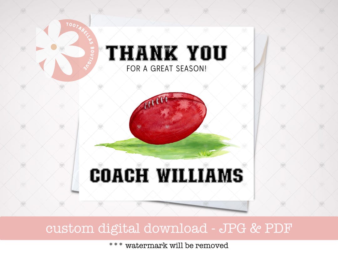 Personalized Football Coach Thank You Card (digital Download) - Etsy ...