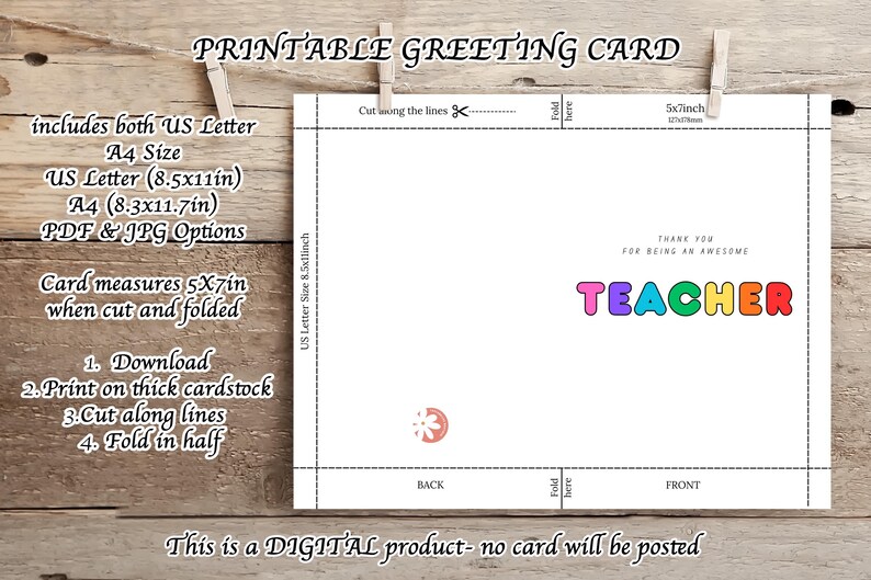 Rainbow Teacher Thank You Card - Printable 5x7 (PDF, JPG) - Etsy