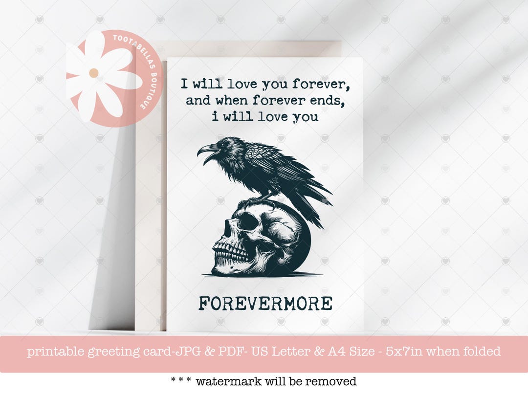 Goth Love Card: Raven & Skull Anniversary Card (digital Download) - Etsy