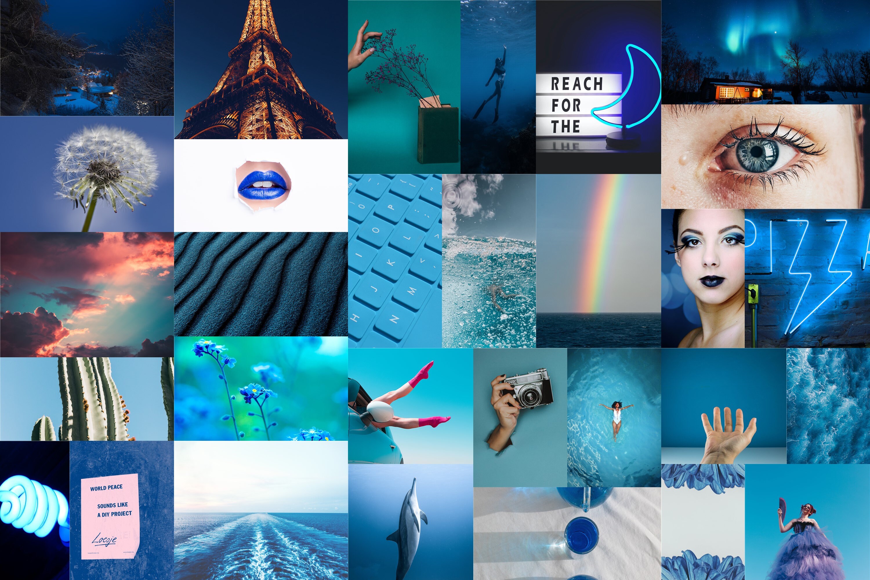 Photo Wall Collage Kit Blue Aesthetic Wall Decor Collage - Etsy
