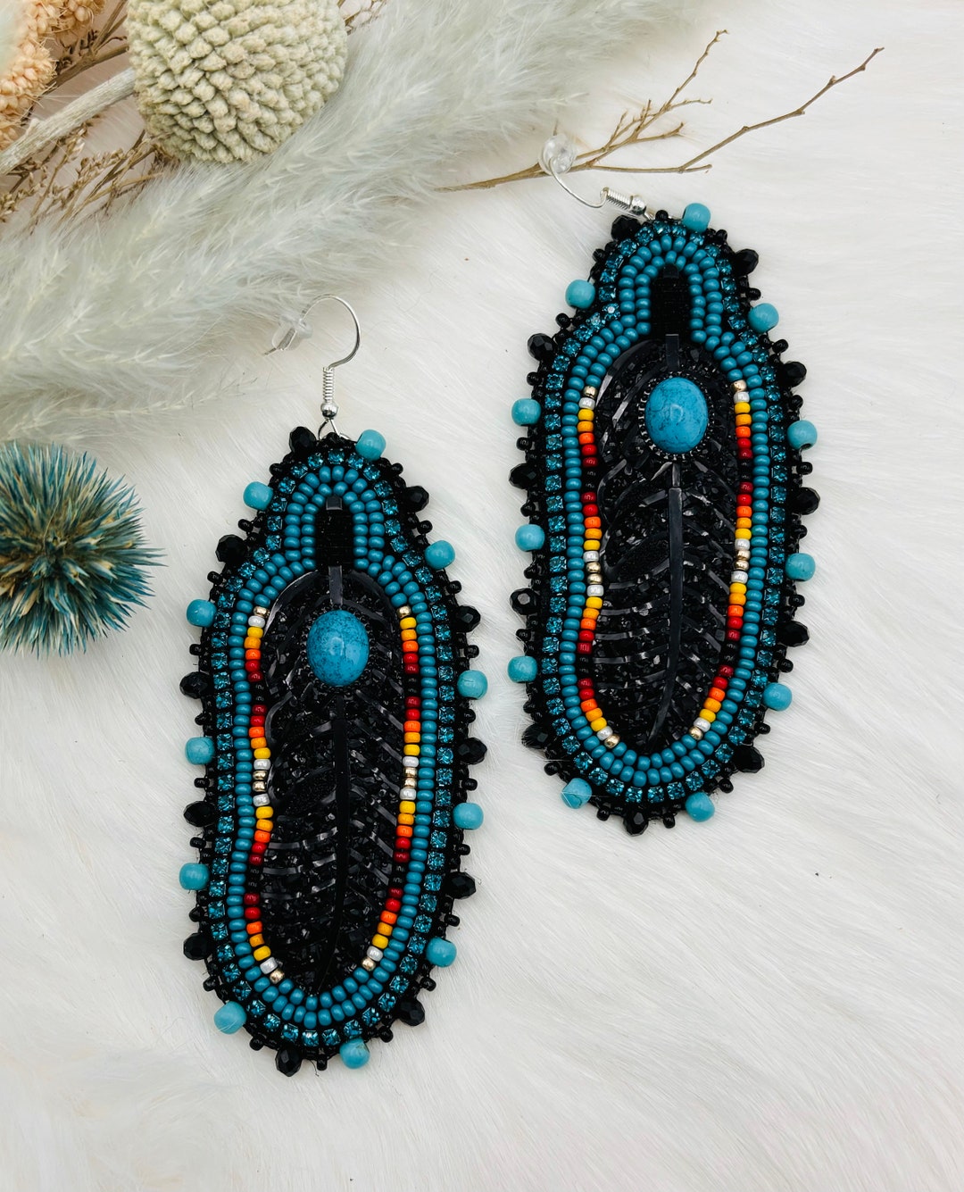 Métis/indigenous Made Beaded Earrings/authentic/sparkly/feather ...