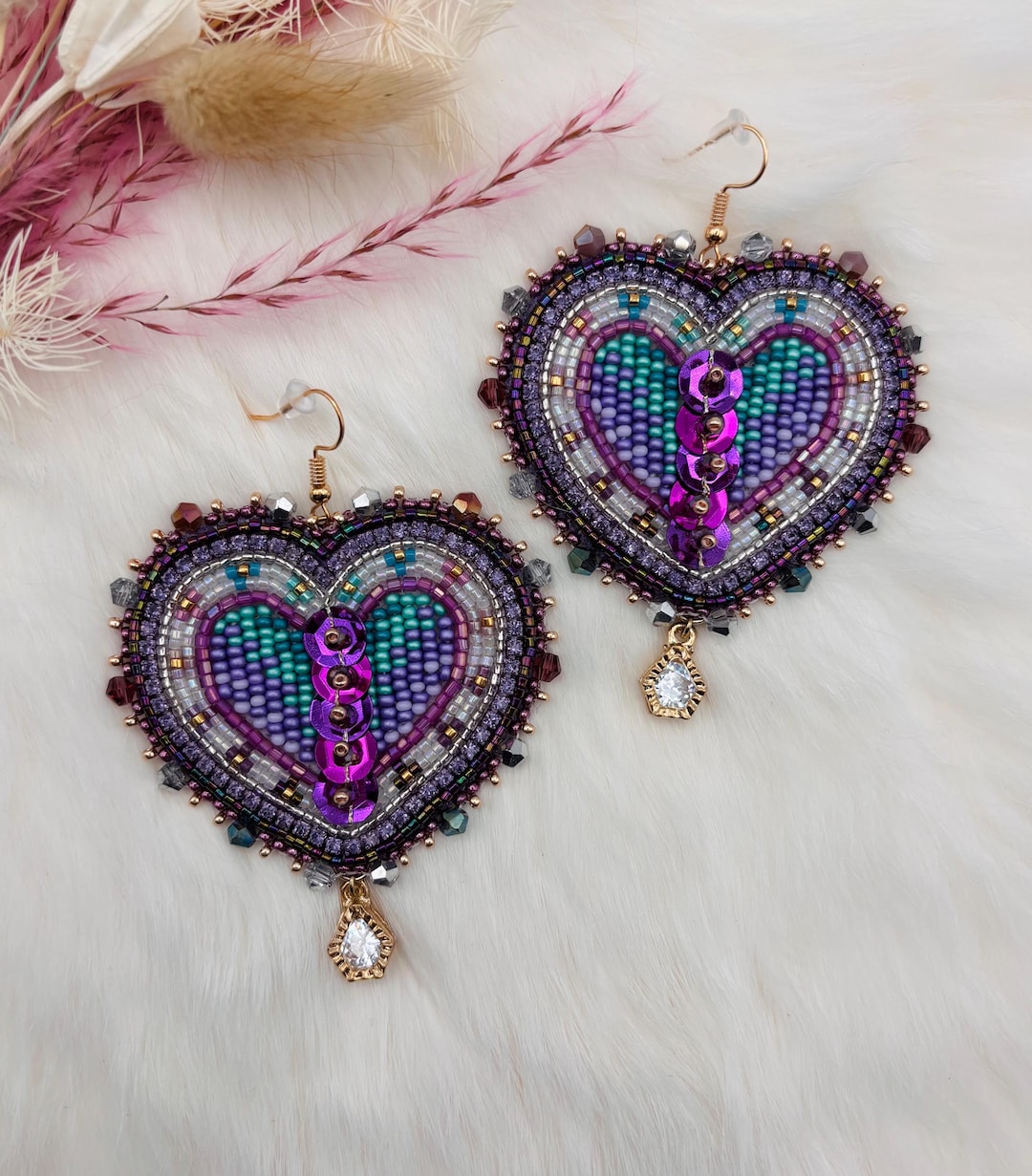 Métis/indigenous Made Beaded Earrings/authentic/sparkly/heart/handmade ...