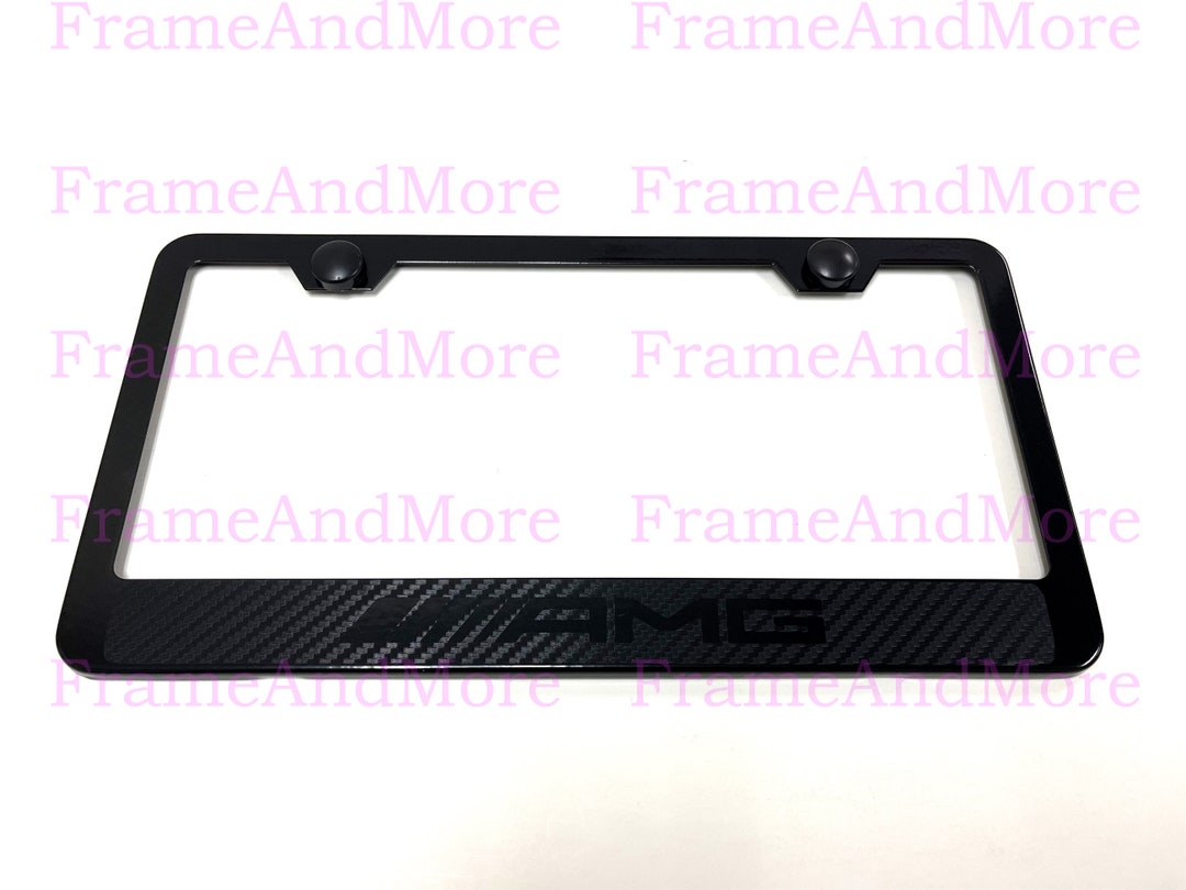 1 X AMG Carbon Fiber Box Style Stainless Black Metal License Plate ...