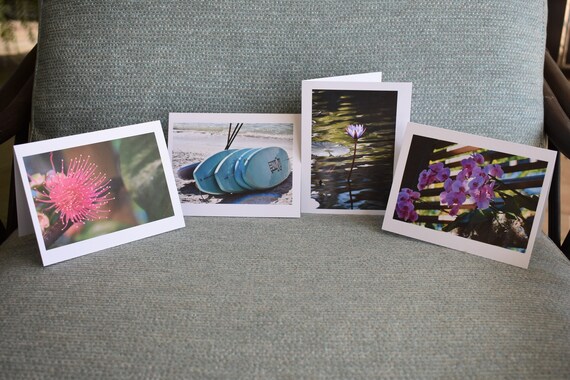 Set of 4 Surfboard and Flower Note Cards - Etsy