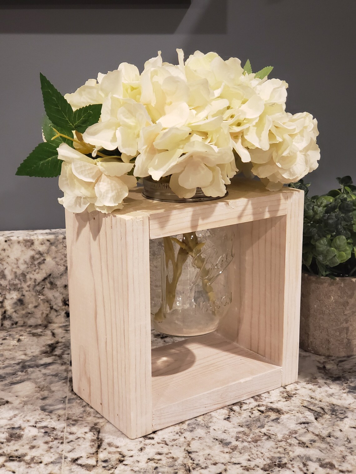 Wooden Square Centerpiece with Hanging Mason Jar and Faux | Etsy