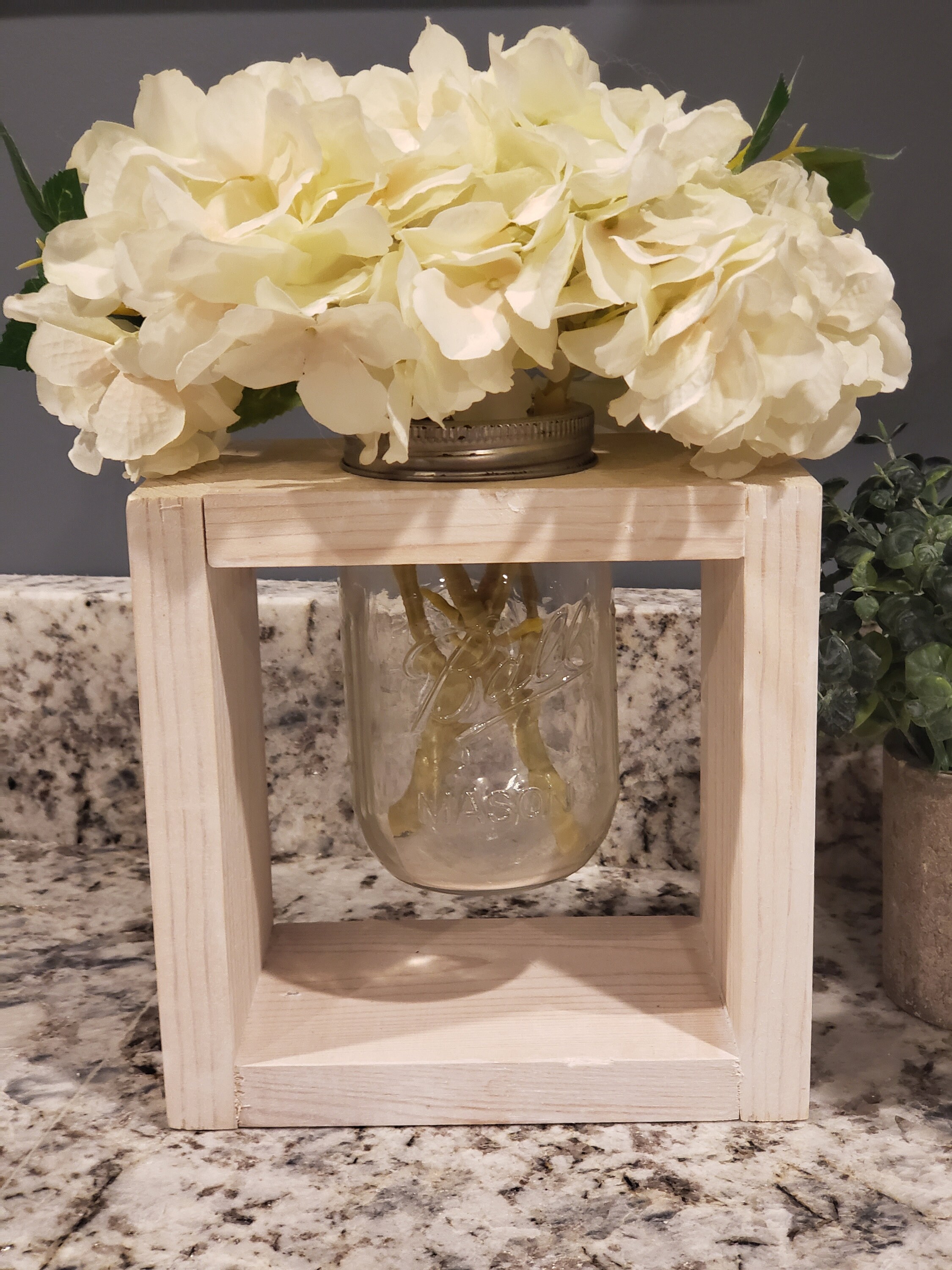 Wooden Square Centerpiece with Hanging Mason Jar and Faux | Etsy