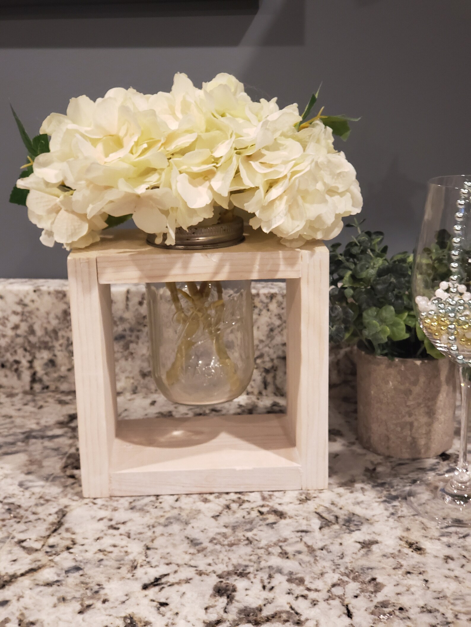 Wooden Square Centerpiece with Hanging Mason Jar and Faux | Etsy