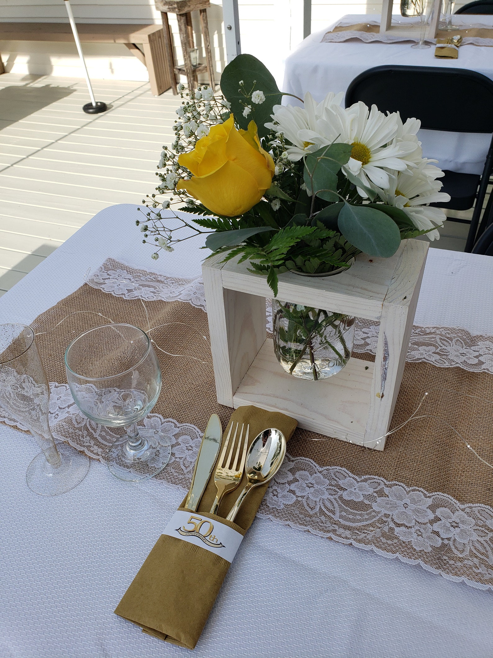 Wooden Square Centerpiece with Hanging Mason Jar and Faux | Etsy