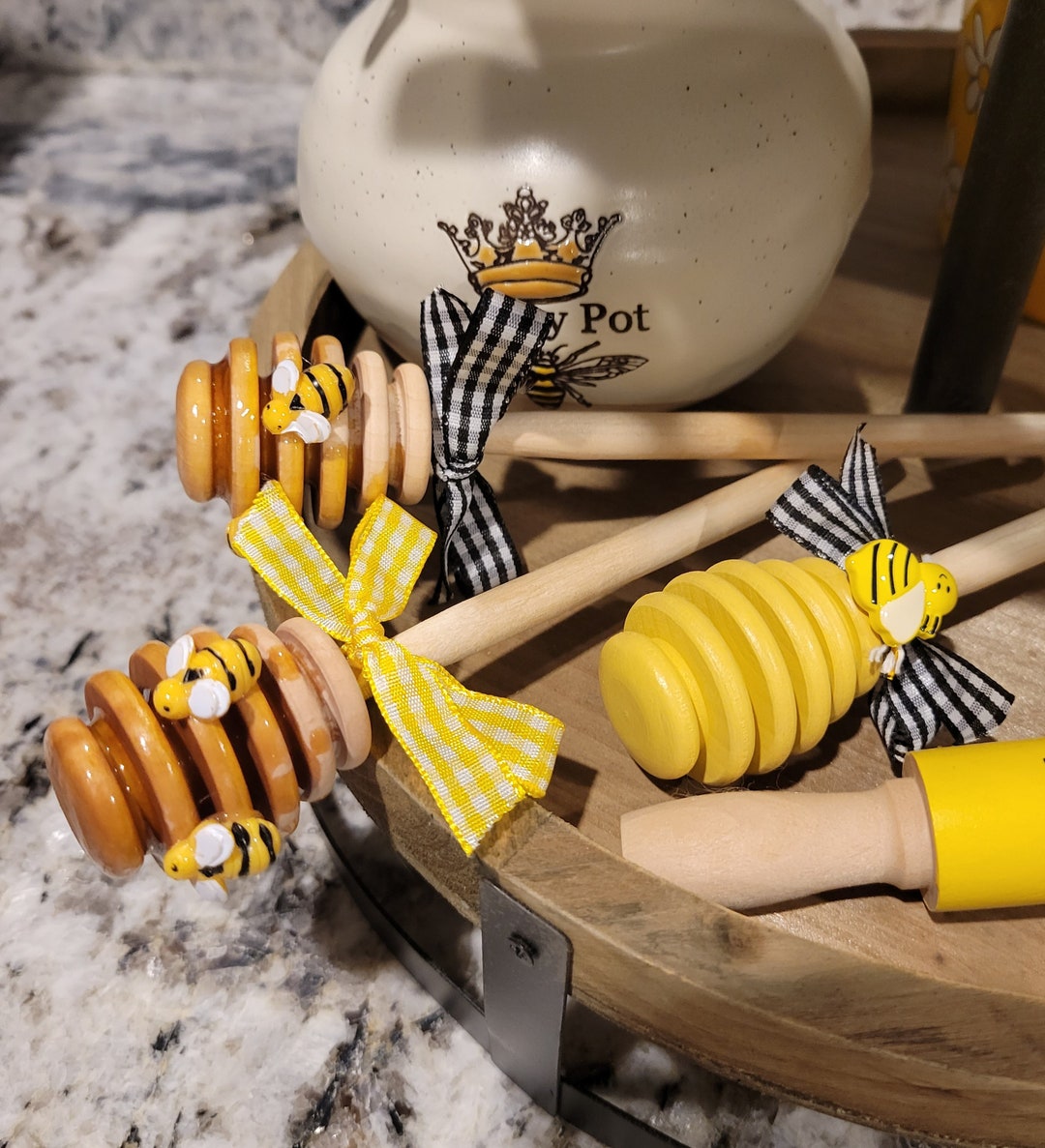 6" Large Honey Dipper With Faux Resin Honey or Yellow Paint; Gingham ...