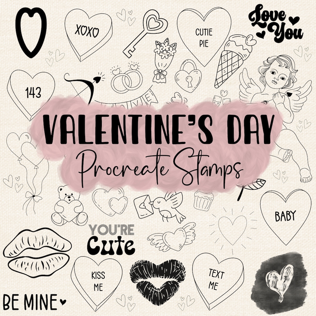 Valentine’s Day Procreate Doodle Stamp Pack - Vday Brush Bundle for ...