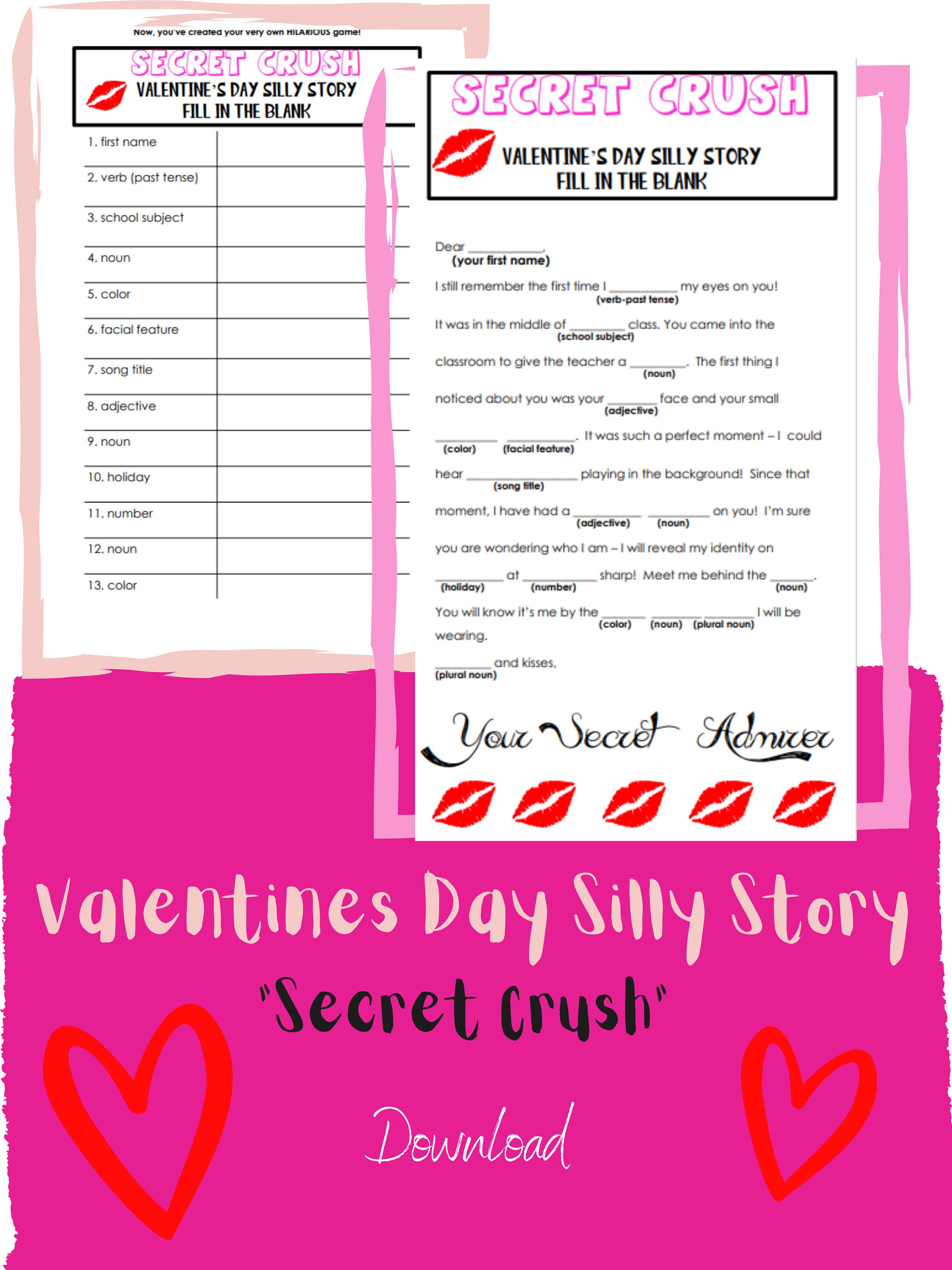 Valentines Day Silly Story Fill in the Blank Classroom Fun | Etsy