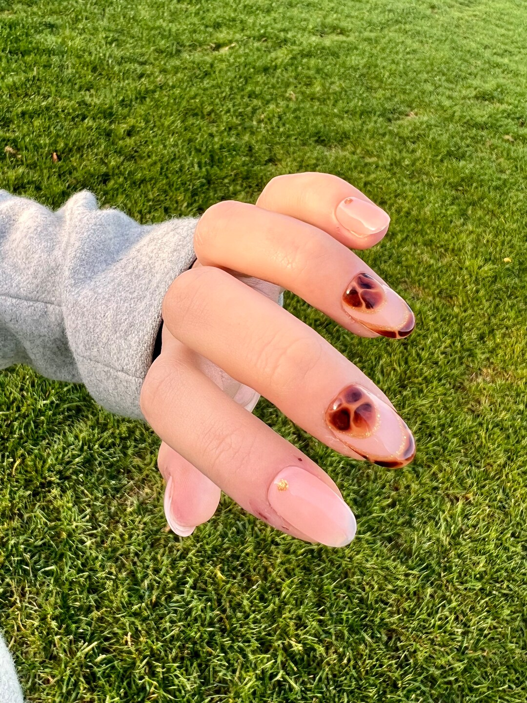 Nude and Tortoise Shell With Gold Detail Press on Nails Natural Stick on Nails, Animal Print ...