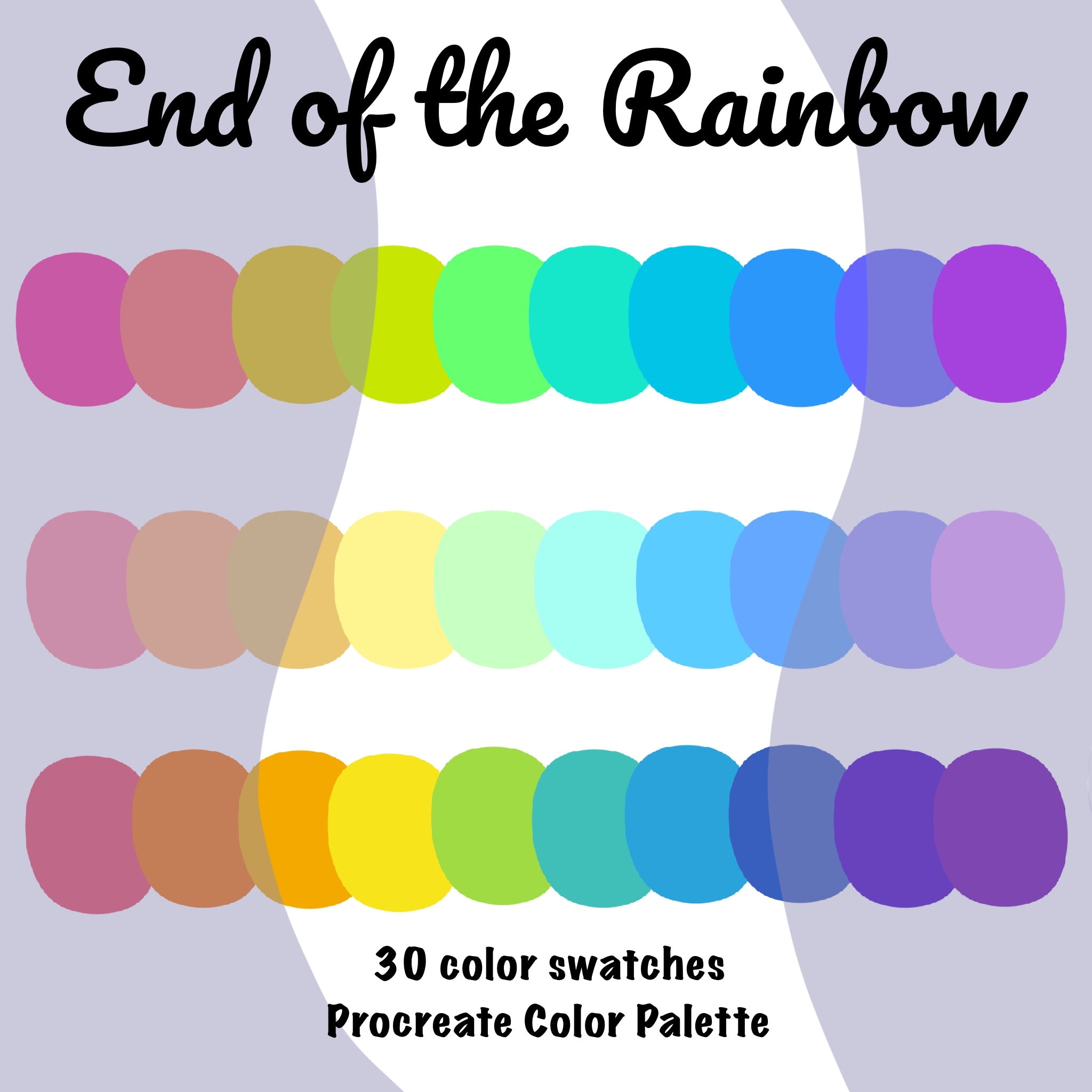 End of the Rainbow: Procreate Rainbow Color Palette | 30 Color Swatches ...