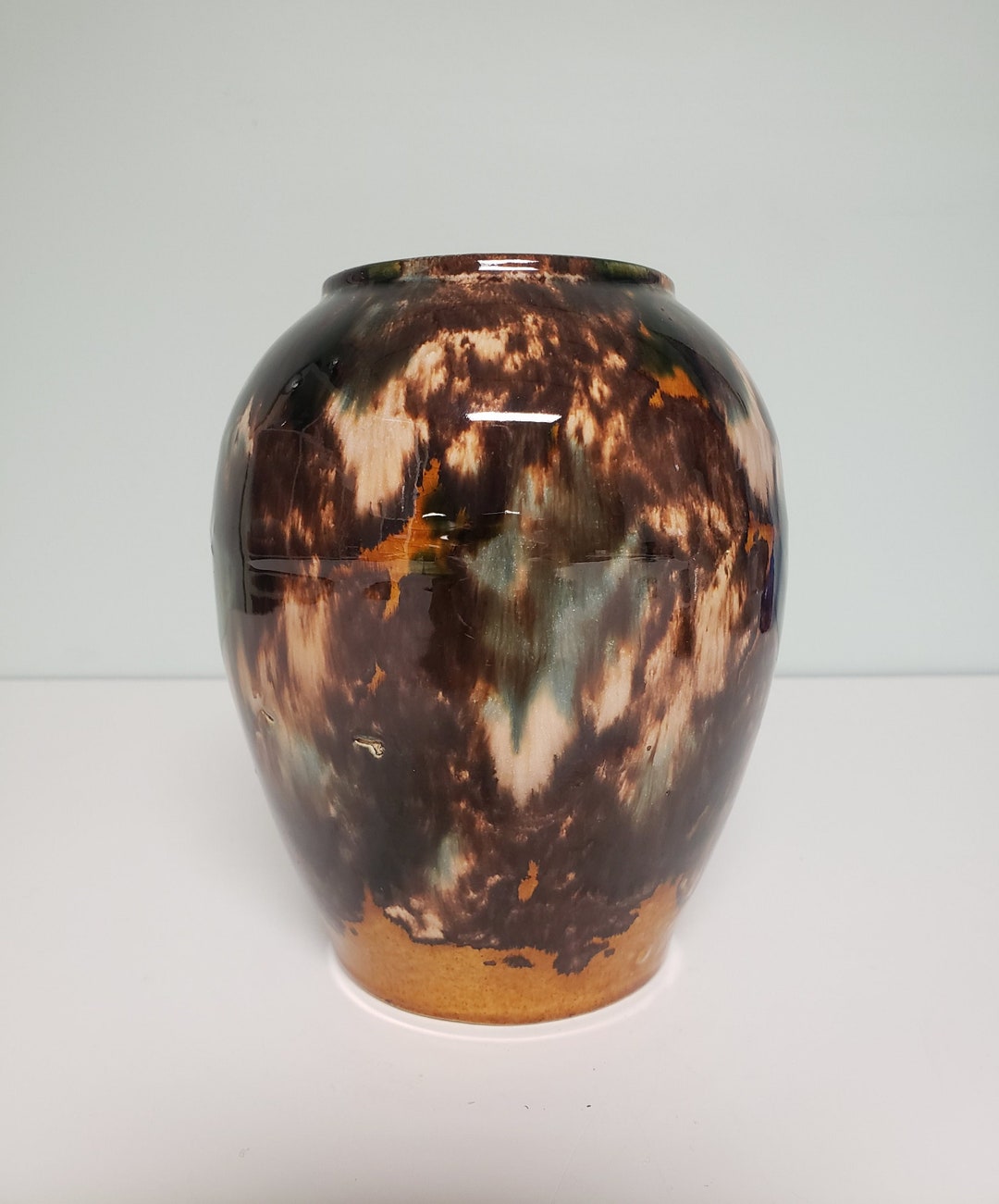Brush Mccoy Onyx Brown Orange Drip Glaze Vase - Etsy
