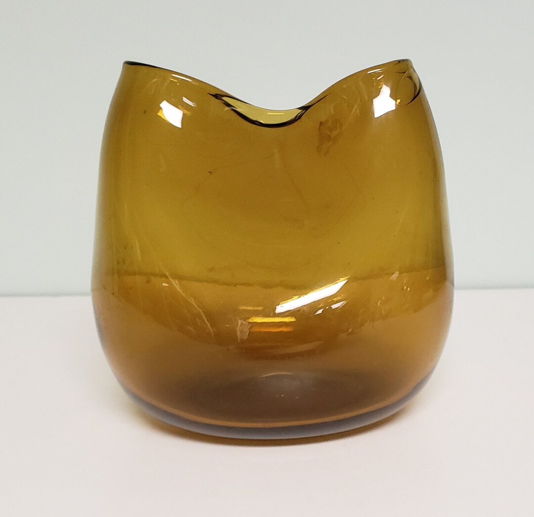 Blenko Amber Pinched Vase #39 - Etsy