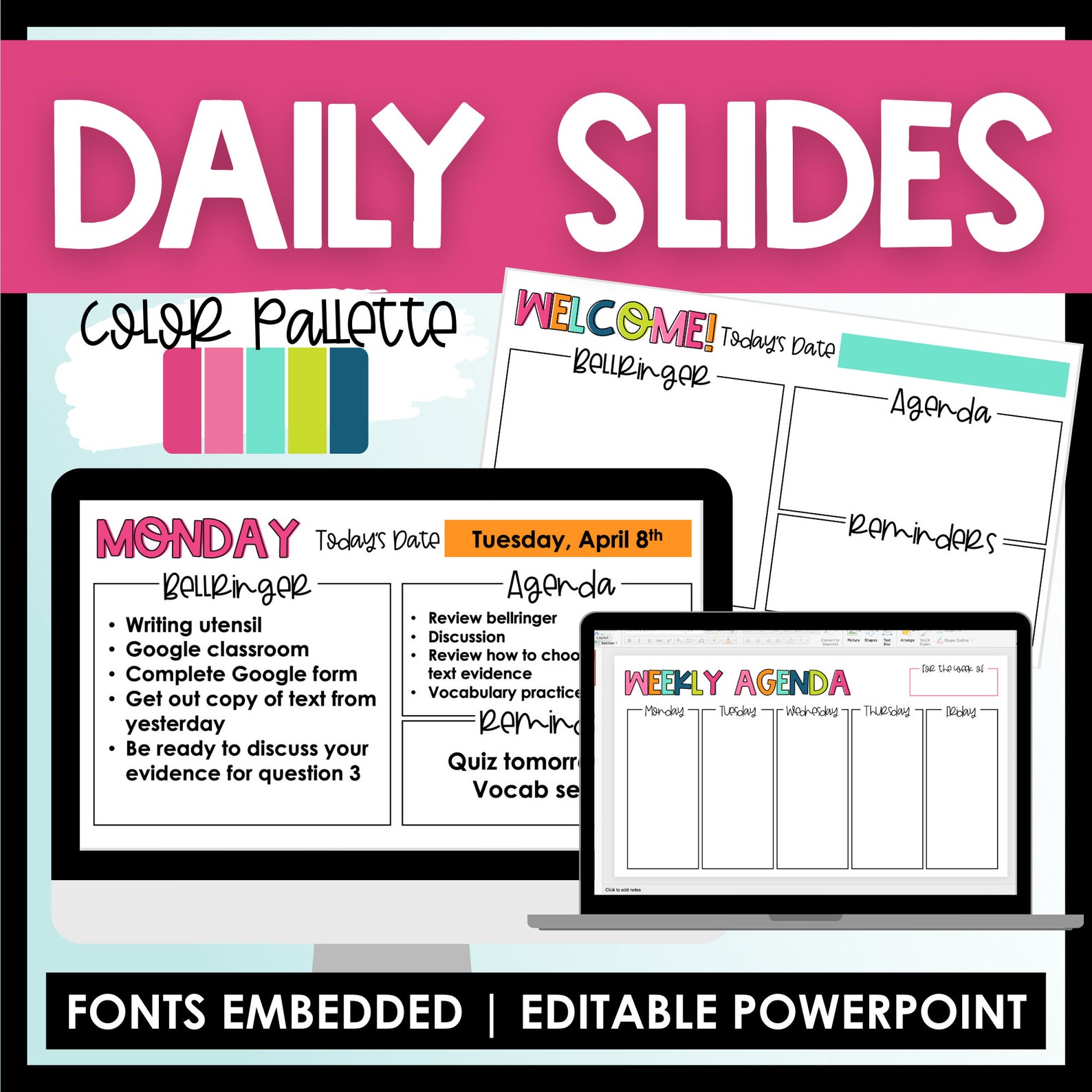 Daily Slide Templates for Teachers | Power Point | Editable - Etsy