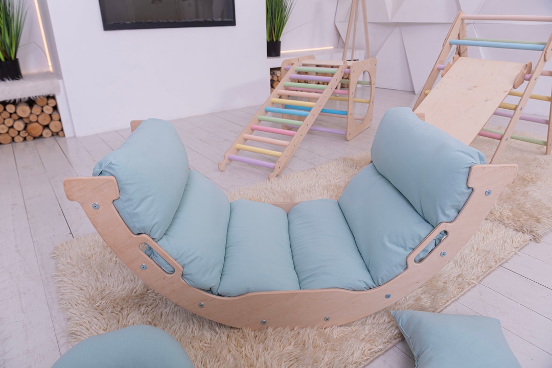 Wooden Baby Climbing Gym, Montessori Climber, Rocker With Cushion, Arch ...