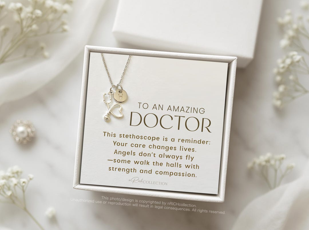 STETHOSCOPE Necklace Gift for Doctor Personalized Initial Jewelry ...