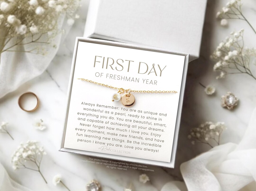 FRESHMAN Year Gift for Daughter Initial Pearl Necklace Best Friend Gift Freshman Bracelet ...