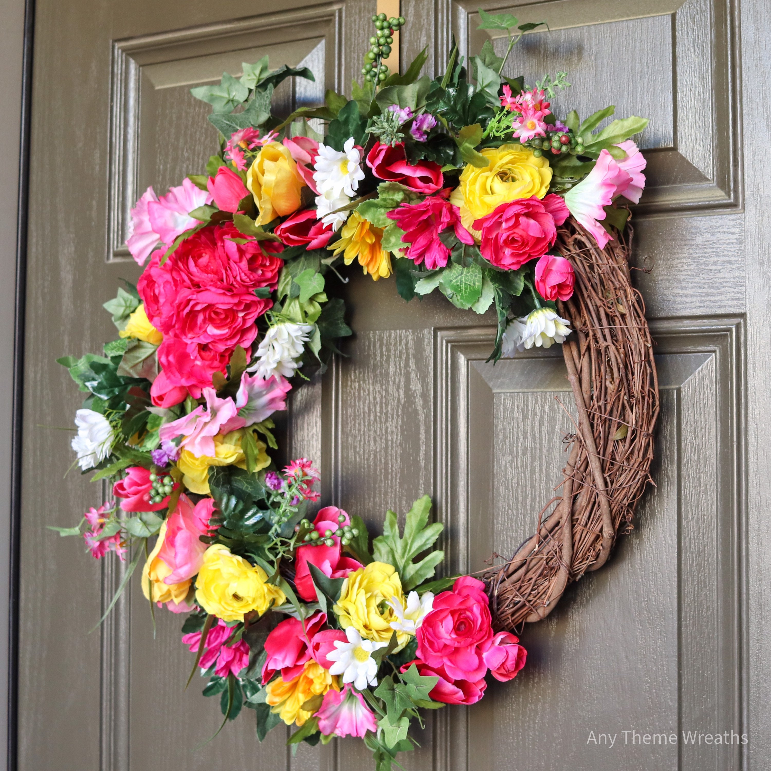 Rustic Wreath, Farmhouse Wreath, Grapevine Wreath, Rustic Floral, Front ...