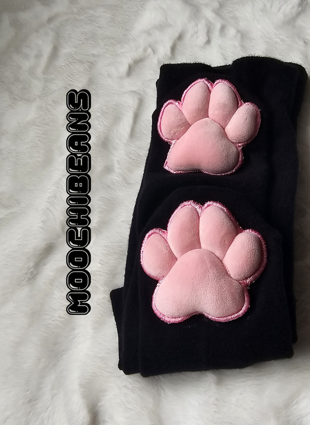 Pink on Black Mochi Stuffed Puffy Chibi Style Cat Paw Pad Bean Thigh ...