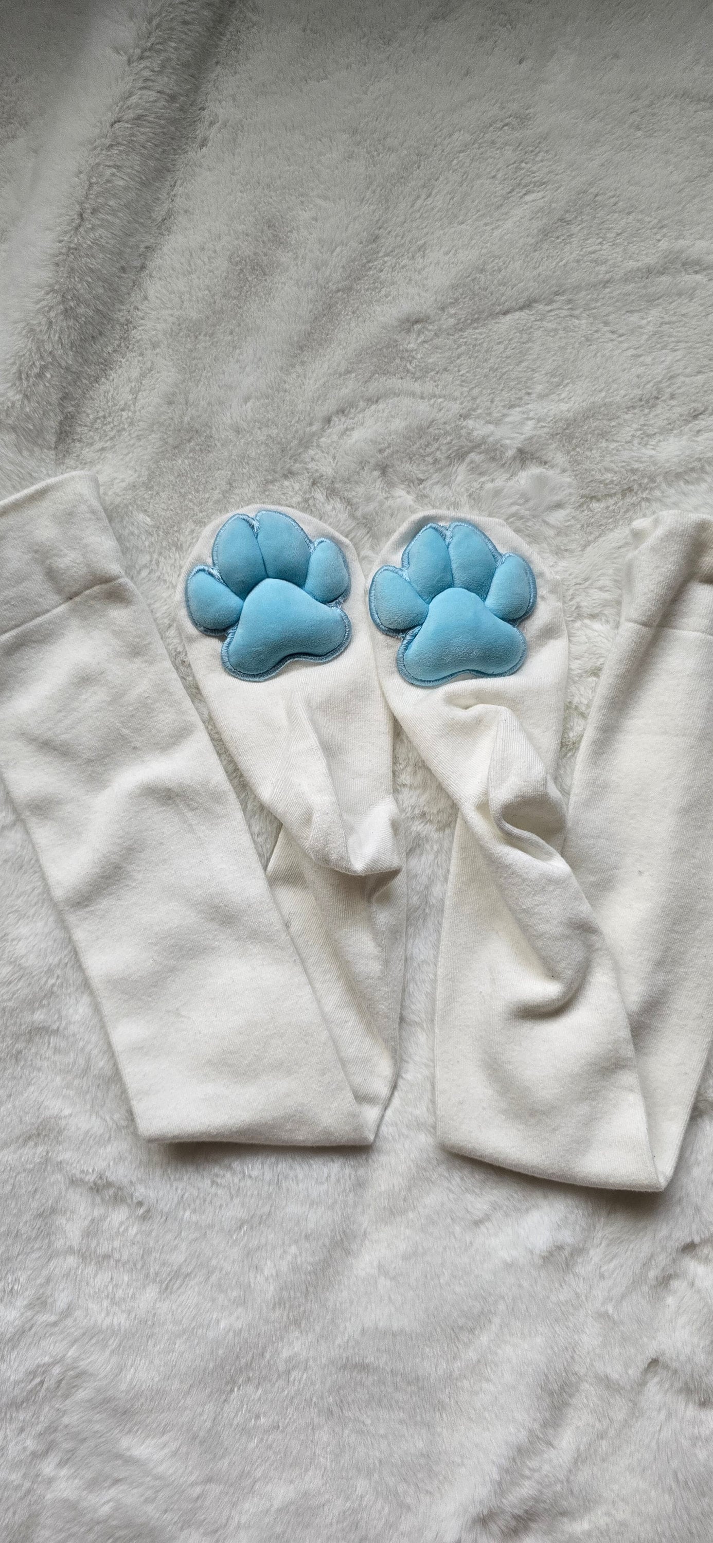 3D Puffy Fabric Blue Cat Paw Pad Socks Cute for Women Kawaii White Knee ...