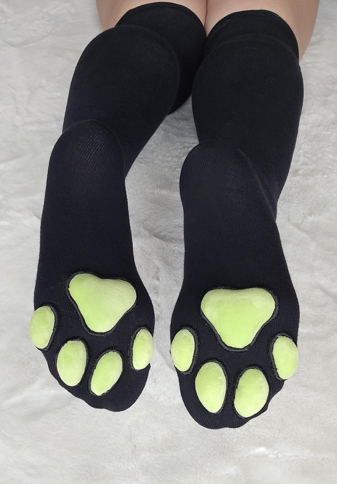 Neon Green on Black Mochi Stuffed Puppy Wolf Paw Pad Beans on Thigh ...