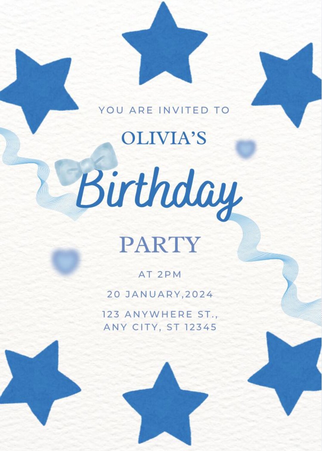 Plantilla Invitación Cumpleaños Azul Template Blue Birthday Invitation ...