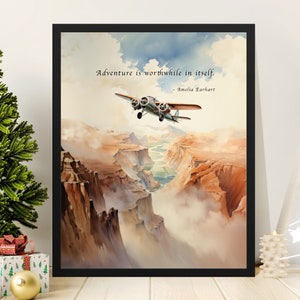 Amelia Earhart Flight - Watercolor Sky Retro Plane - Adventure is ...