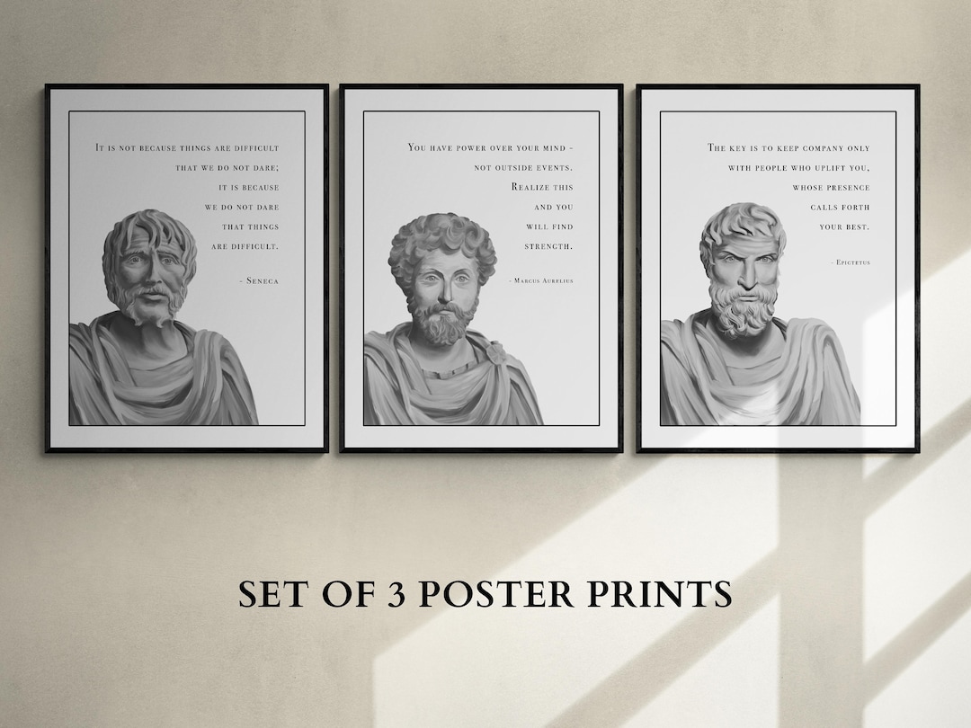 Set of 3 Stoic Artwork Posters: Marcus Aurelius, Epictetus, and Seneca ...