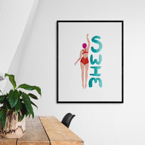 Swimming Print - Etsy