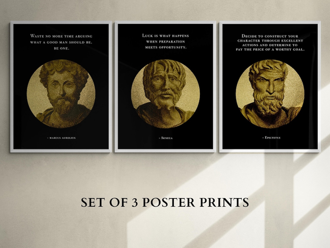 Set of 3 Stoic Artwork Black and Gold Posters: Marcus Aurelius ...