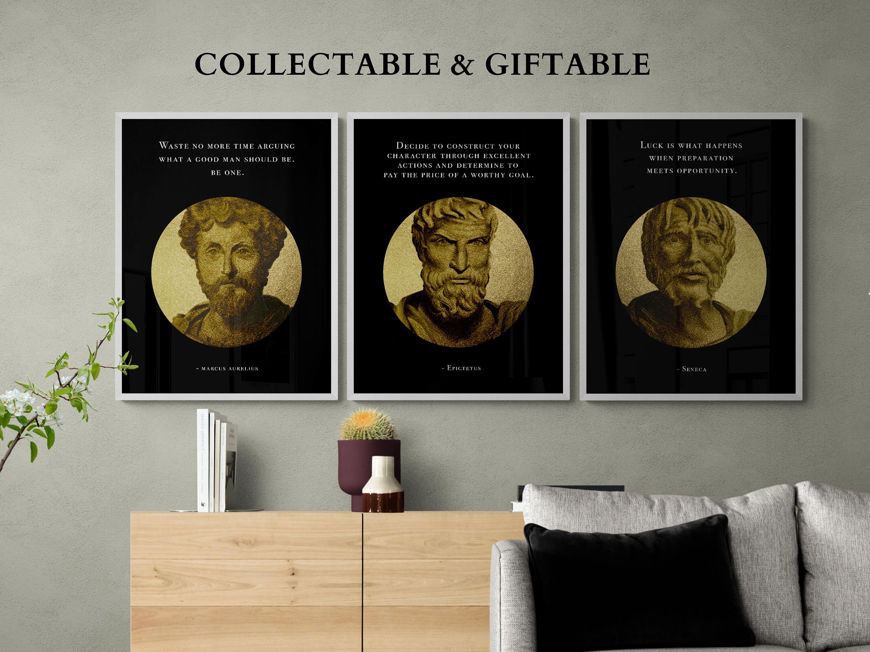 Set of 3 Stoic Artwork Black and Gold Posters: Marcus - Etsy